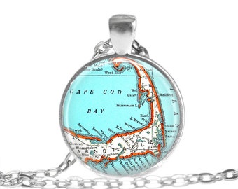 Boston Massachusetts Cape Cod Vintage Map Necklace Pendant | Etsy
