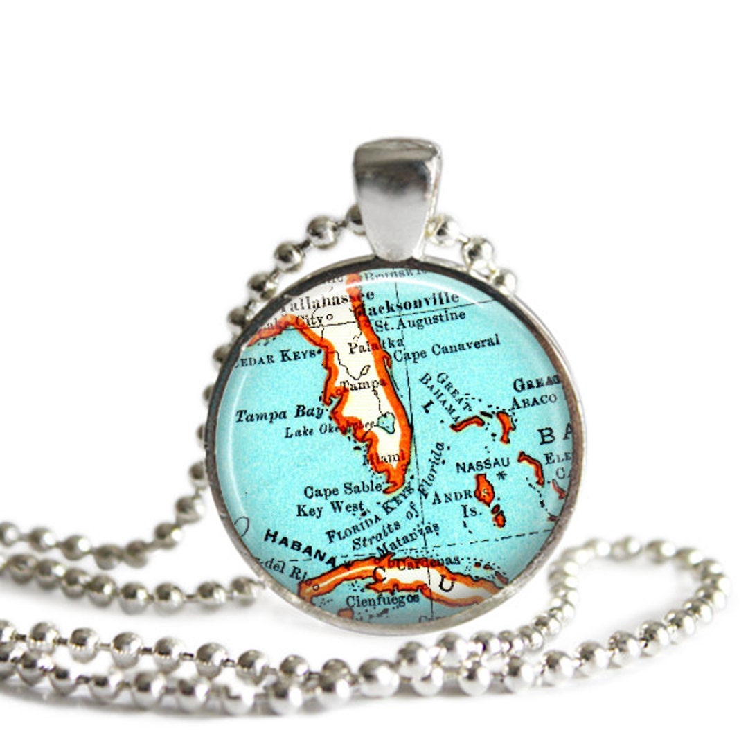 Florida, Bahamas, Florida State Keychain, Map Jewelry Pendant Necklace ...