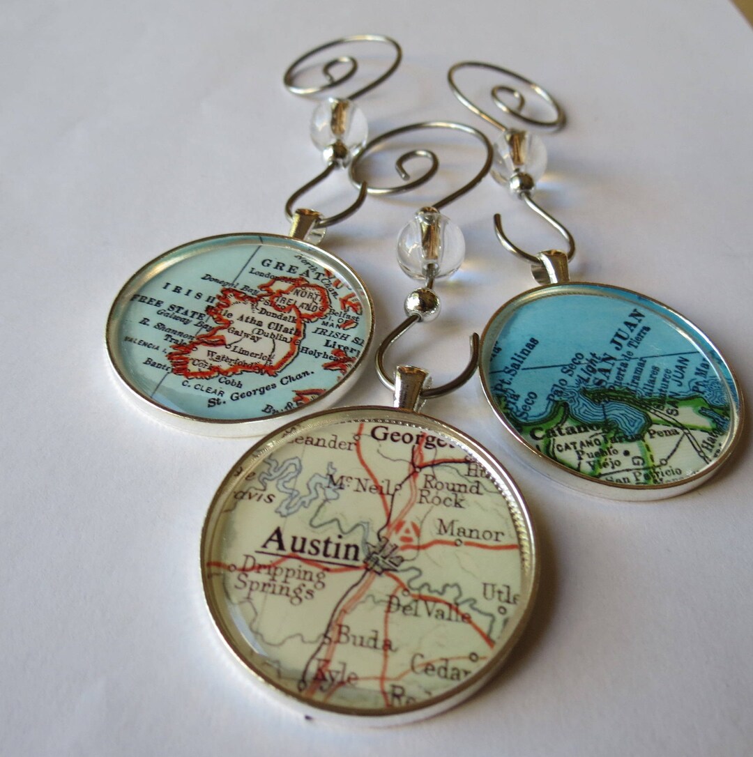 Map Christmas Ornaments Set, Custom Ornaments, Customized Map Locations ...