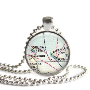 Aruba, Curacao Map Necklace Pendant Charm 1918 Atlas or 1962, Caribbean ...