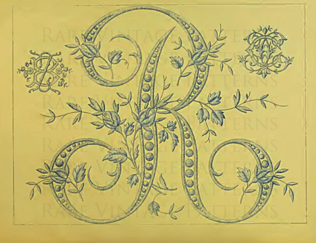 Antique Original FRENCH FLORAL ALPHABET Large Letter -R- Monogram ...