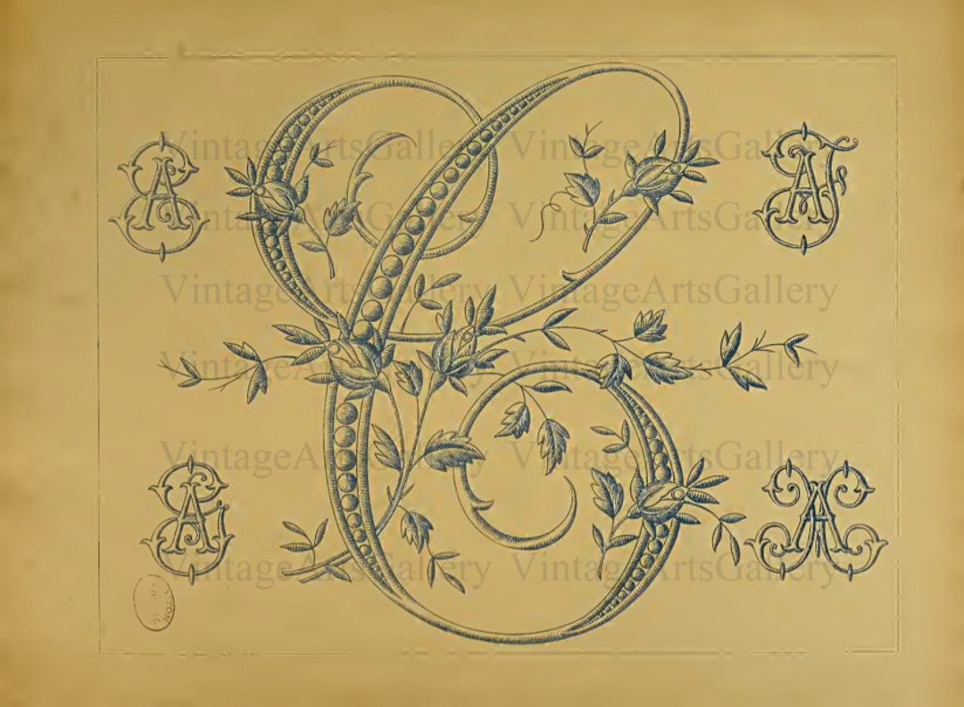 Antique Original FRENCH FLORAL ALPHABET Large Letter -C- Monogram ...