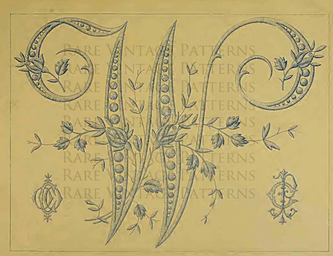 Antique Original FRENCH FLORAL ALPHABET Large Letter -W- Monogram ...