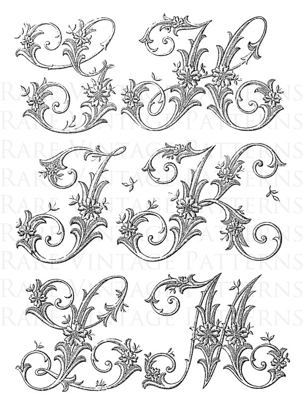 FRENCH ALPHABET #1 LETTERS Stencil Initials G-H-J-K-L-M Jpg Png 5xfiles ...