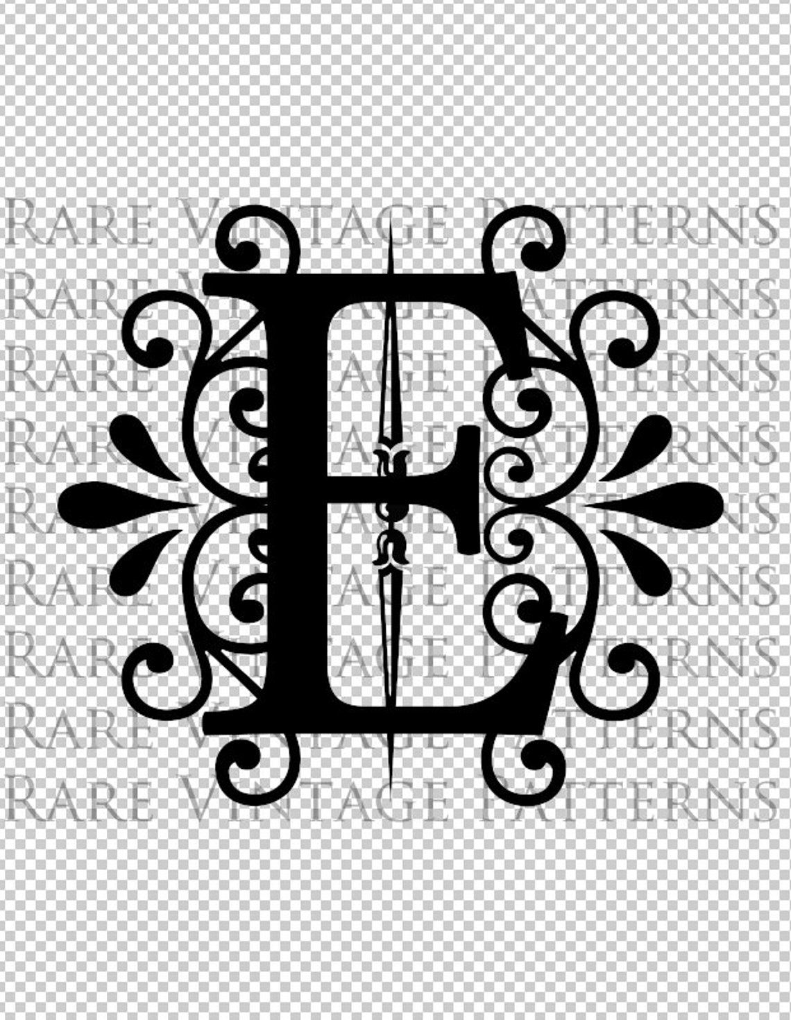 FANCY ALPHABET STENCIL Large Size Letter - E - Monogram Initial Png ...
