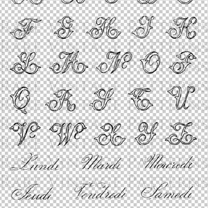 Antique Fancy 25 Letter ALPHABET + FRENCH Days of the Week 5xfiles Jpg ...