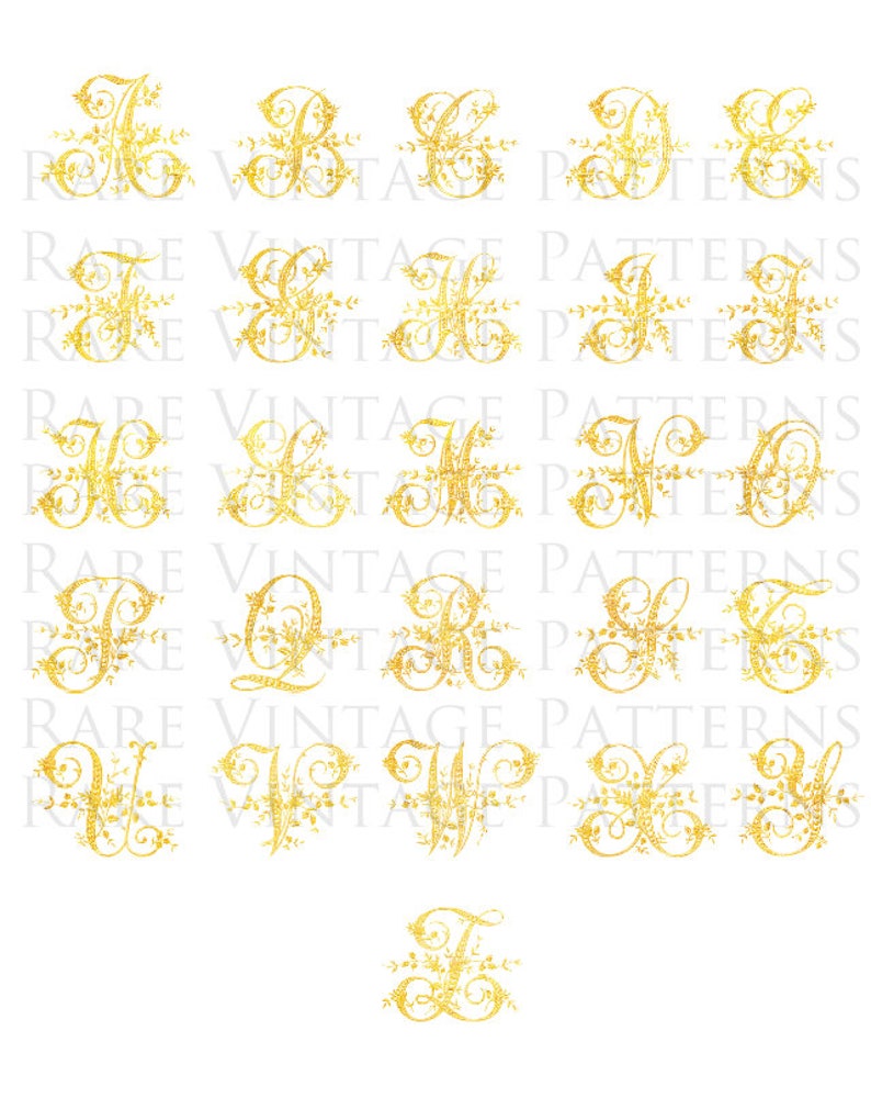 Fancy French GOLD ALPHABET STENCIL A to Z Initials on One A4 Page ...