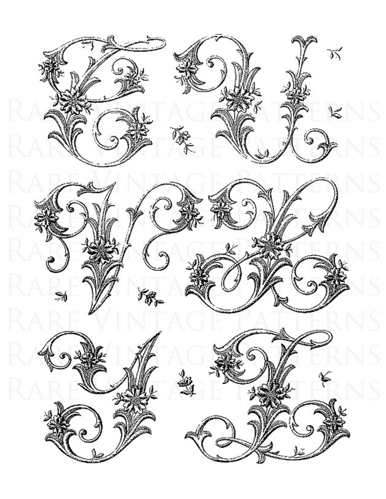 FRENCH ALPHABET #1 LETTERS Stencil Initials T-U-V-X-Y-Z Jpg Png 5x ...