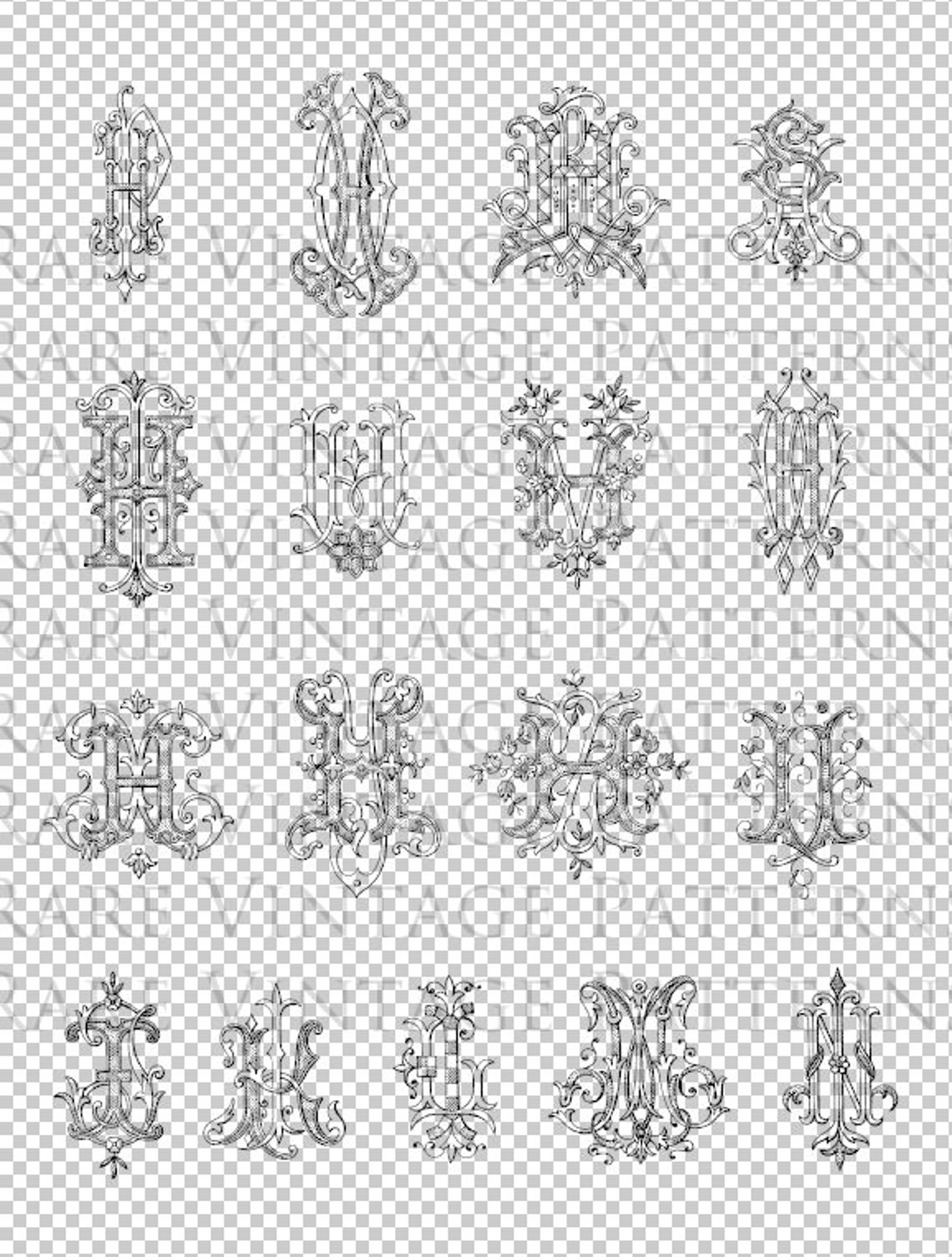 FRENCH MONOGRAMS STENCIL 4x Files Jpg Png Transparent and Reverse ...