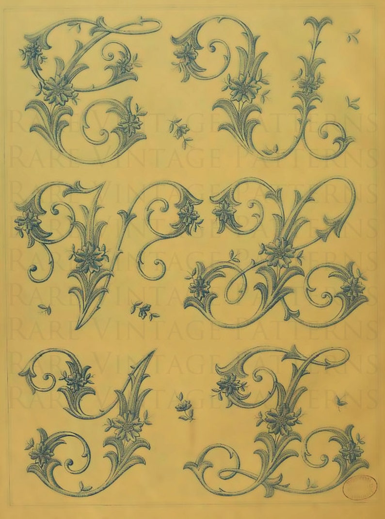 FRENCH ALPHABET #1 LETTERS Stencil Initials T-U-V-X-Y-Z Jpg Png 5x ...