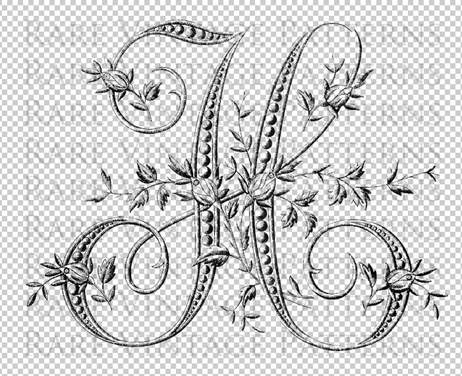 FRENCH ALPHABET STENCIL Large Letter - H - Monogram Initial Png ...