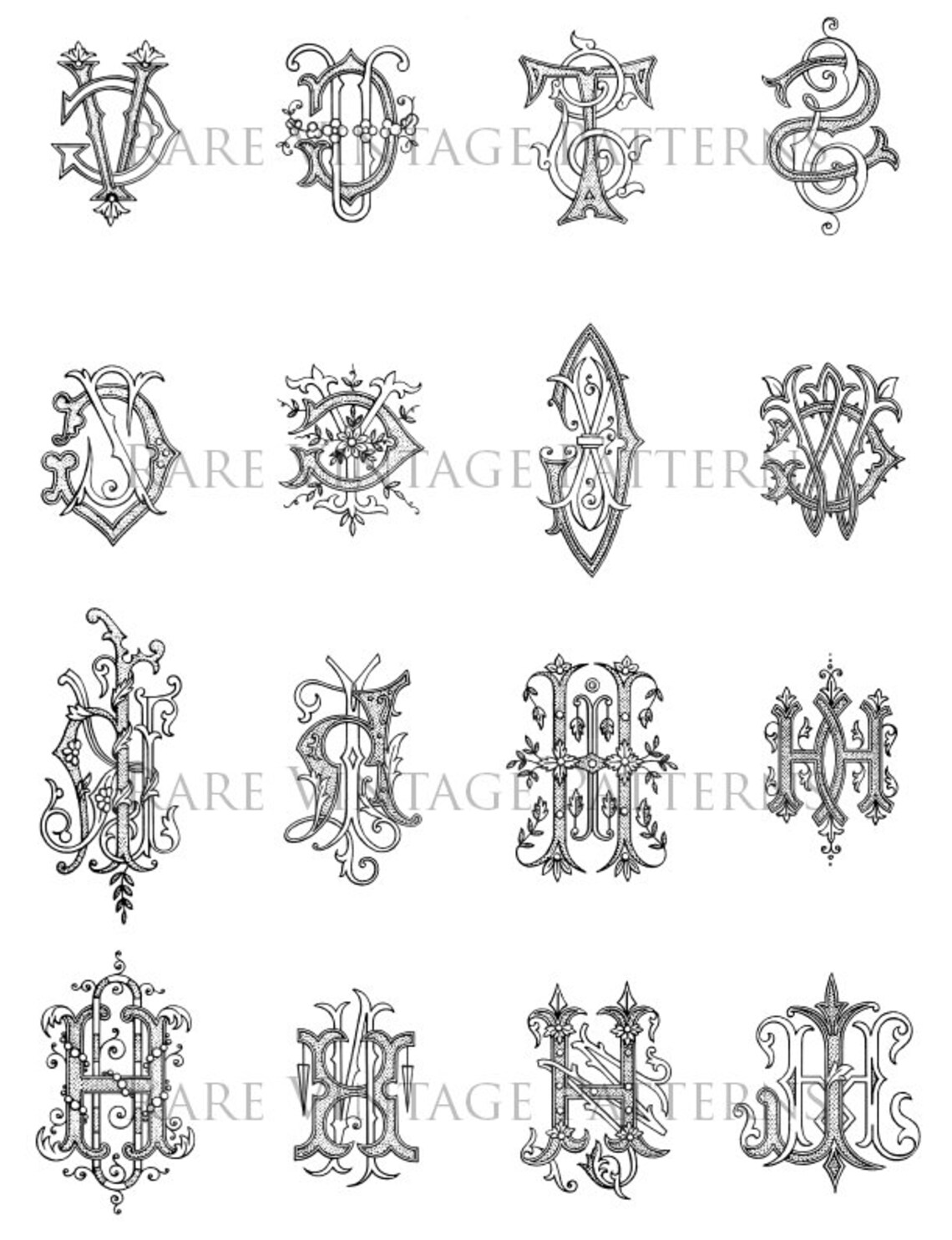 16 FRENCH MONOGRAMS STENCIL 5x Files Pdf Jpg Png Transparent Reverse ...
