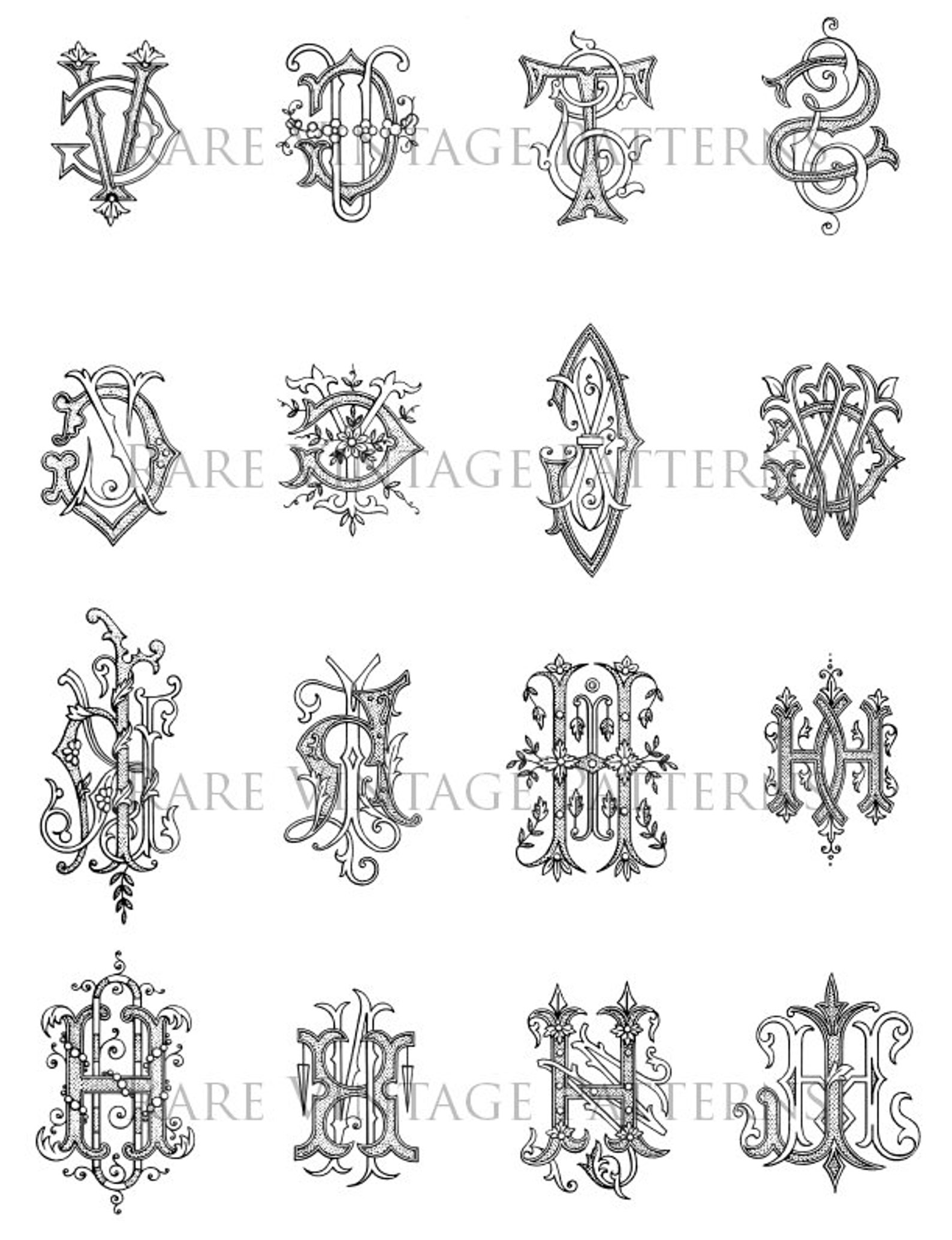 16 FRENCH MONOGRAMS STENCIL 5x Files Pdf Jpg Png Transparent + Reverse ...