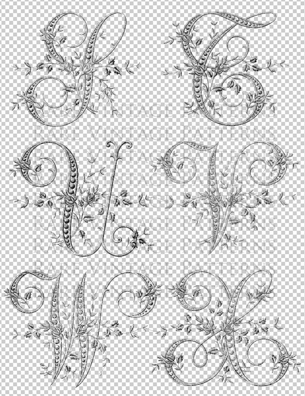 FRENCH ALPHABET LETTERS S-T-U-V-W-X Hand Embroidery Sewing Pattern Jpg ...