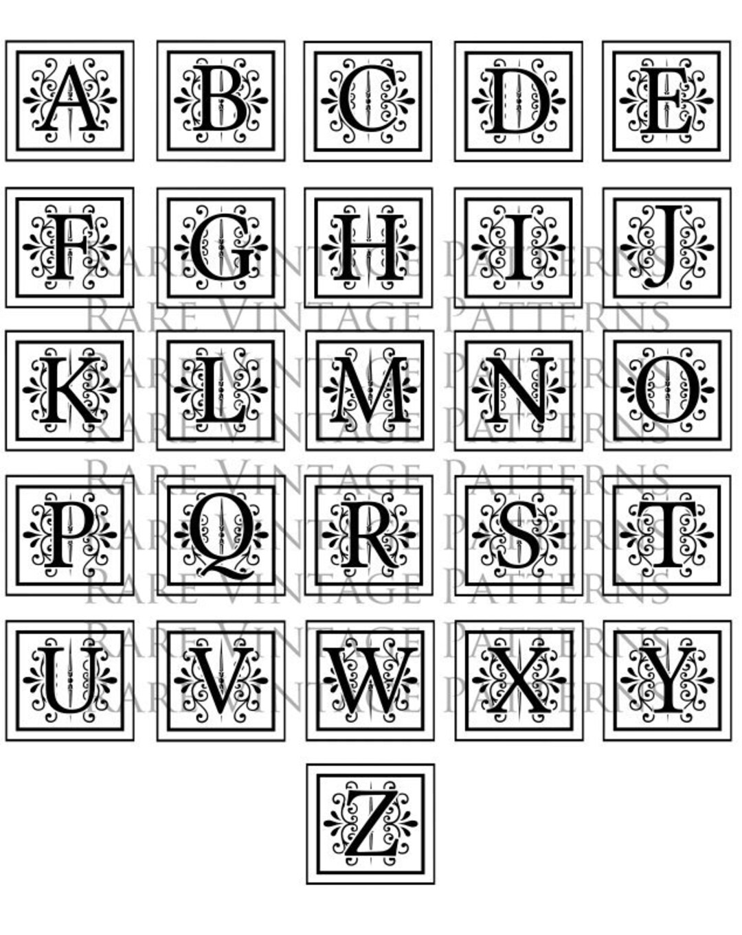 Fancy FLORAL ALPHABET STENCIL A to Z Initials on One A4 Page 4 X Files ...