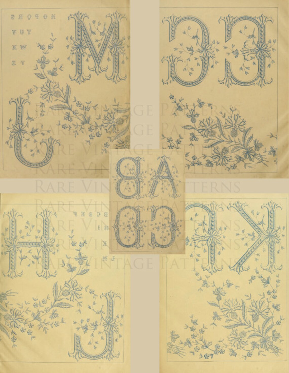 FRENCH FLORAL ALPHABET 12 Letters A-B-C-D-E-F-G-H-J-K-L-M Jpg 300 Dpi ...