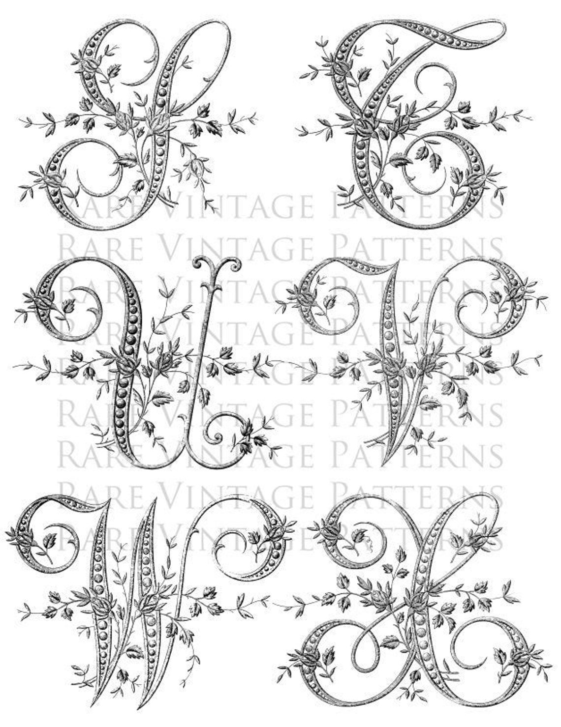 FRENCH ALPHABET LETTERS S-T-U-V-W-X Hand Embroidery Sewing Pattern Jpg ...