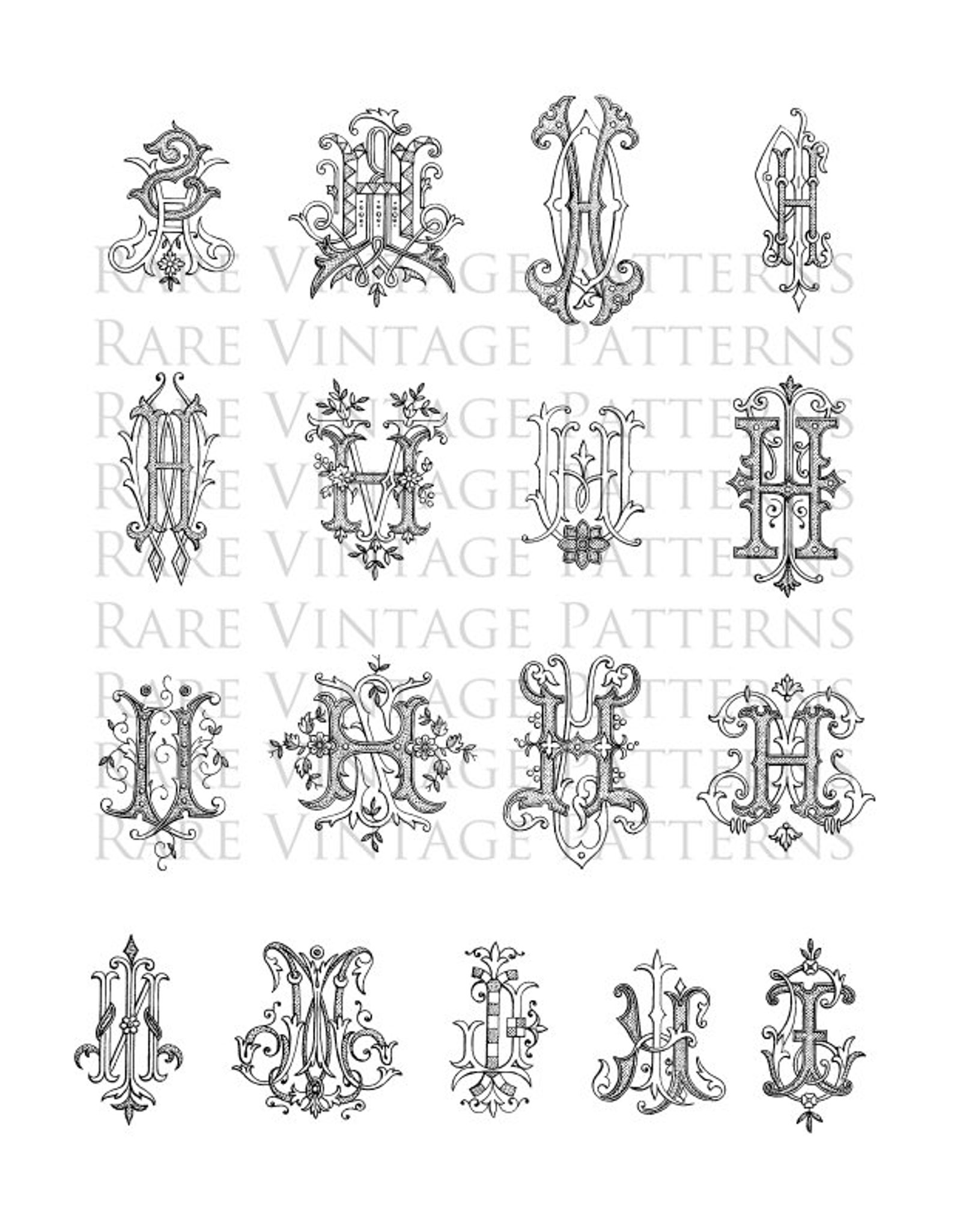 FRENCH MONOGRAMS STENCIL 4x Files Jpg Png Transparent and Reverse ...