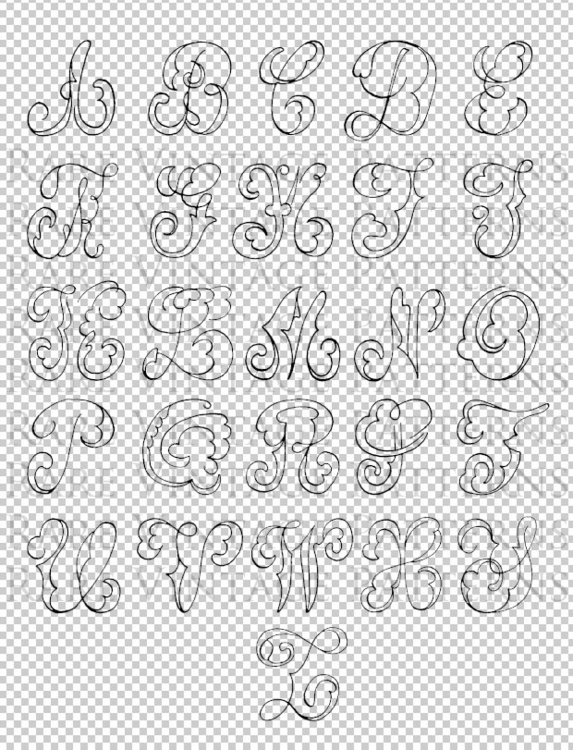 Fancy SCRIPT ALPHABET STENCIL A to Z Initials on One A4 Page 4 X Files ...