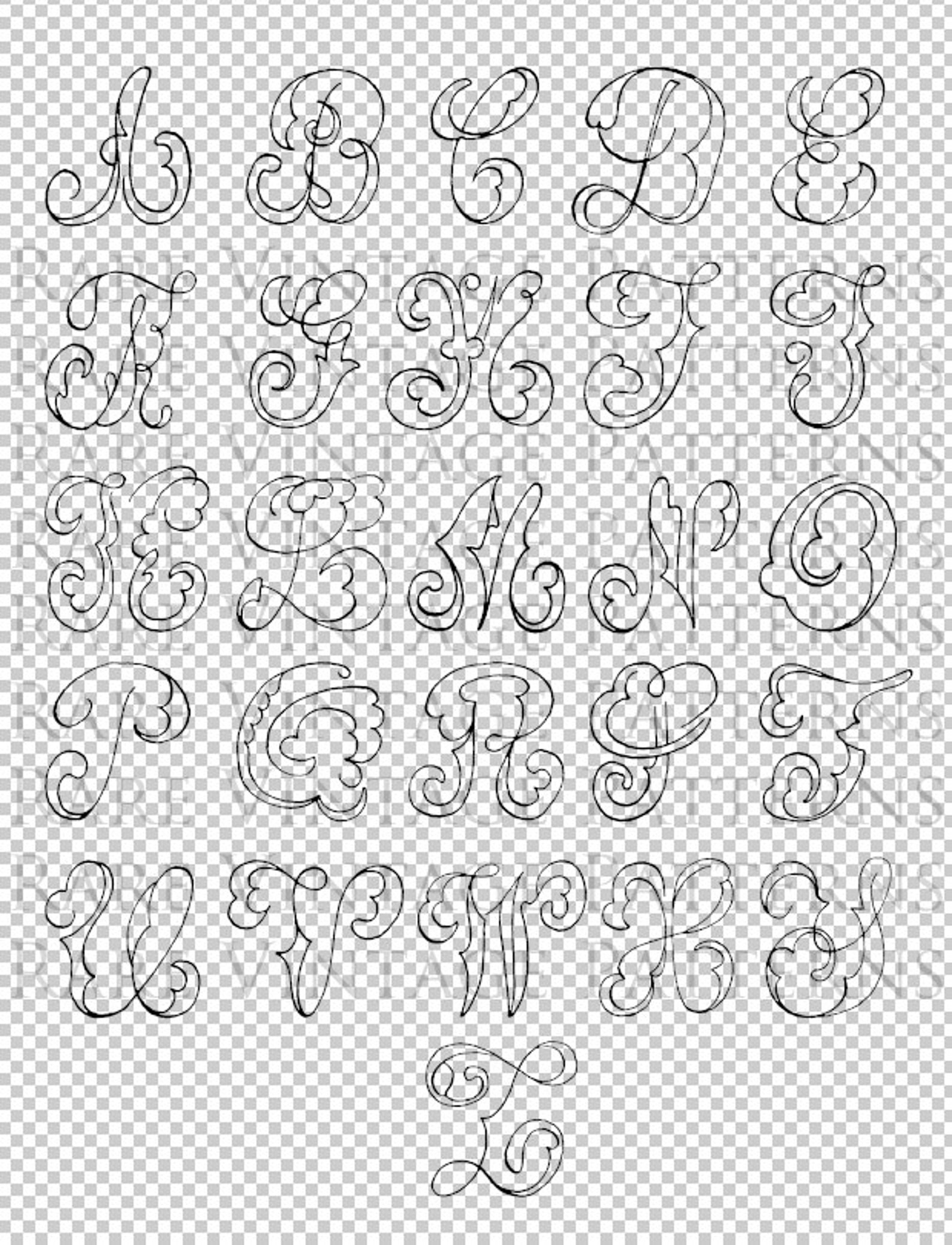 Fancy SCRIPT ALPHABET STENCIL A to Z Initials on One A4 Page 4 X Files ...