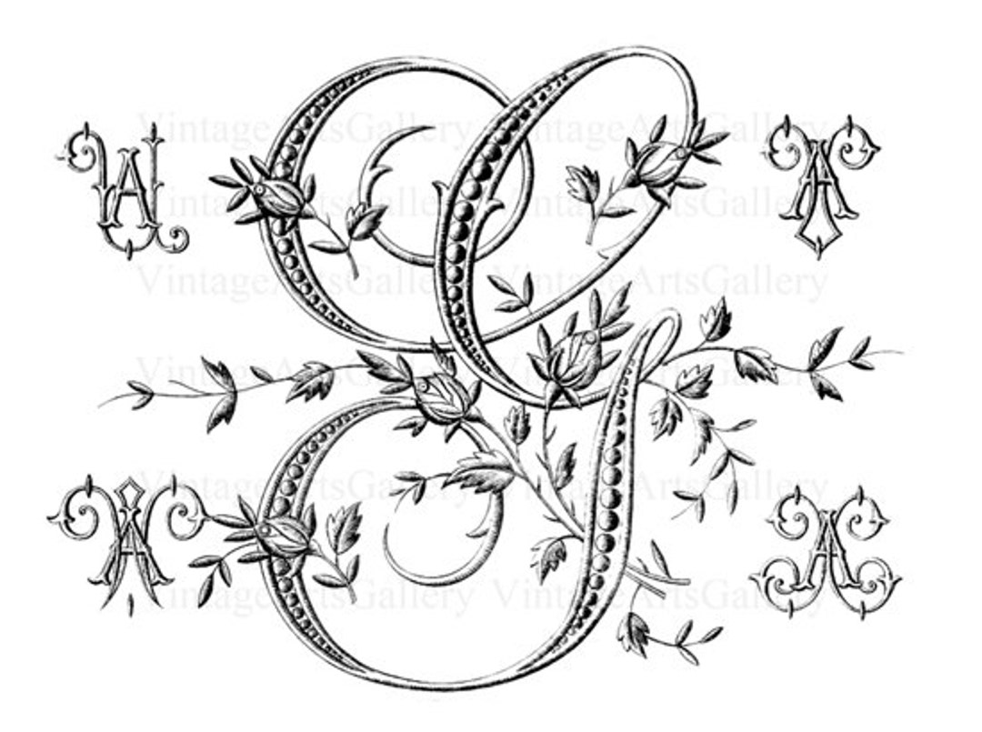 Antique FRENCH FLORAL ALPHABET Large Letter - G - Initial Plus 4 ...