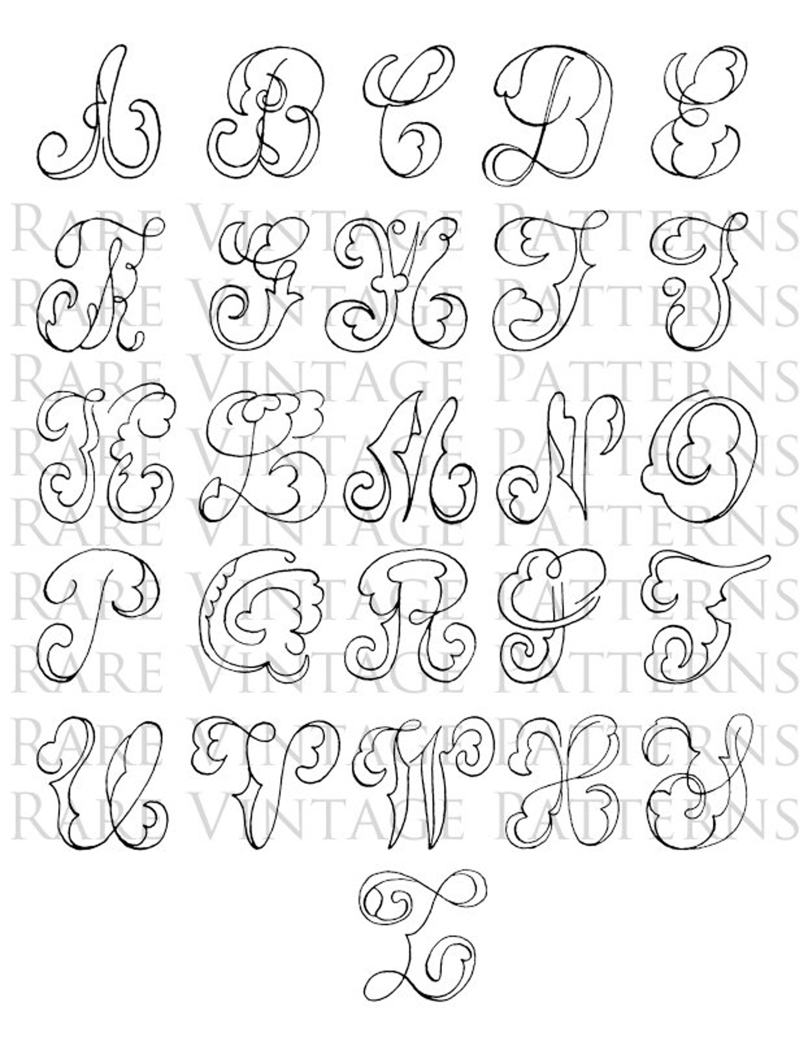 Fancy SCRIPT ALPHABET STENCIL A to Z Initials on One A4 Page 4 X Files ...