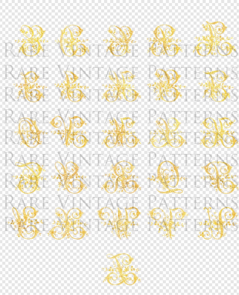 Fancy French GOLD ALPHABET STENCIL A to Z Initials on One A4 Page ...