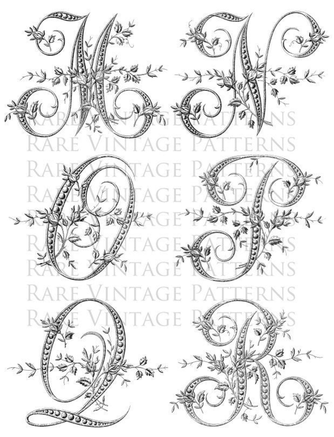 FRENCH ALPHABET LETTERS M-N-O-P-Q-R Hand Embroidery Sewing Pattern Jpg ...