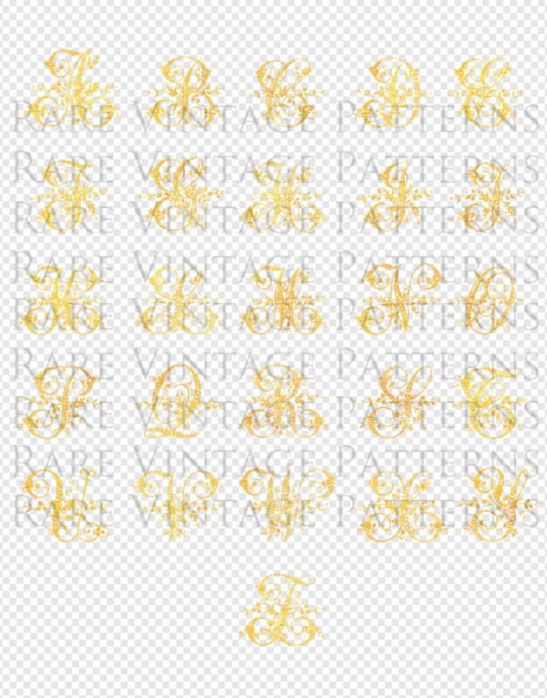 Fancy French GOLD ALPHABET STENCIL A to Z Initials on One A4 Page ...
