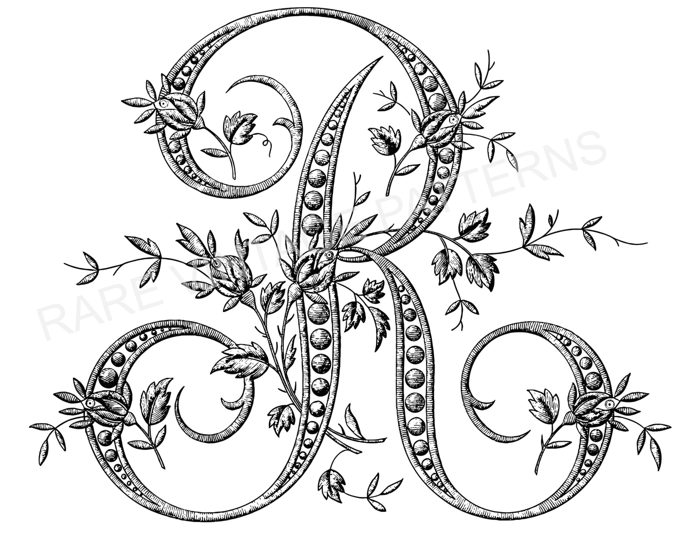 SVG Vector File ~ Fancy FRENCH Floral ALPHABET Stencil Letter - R ...