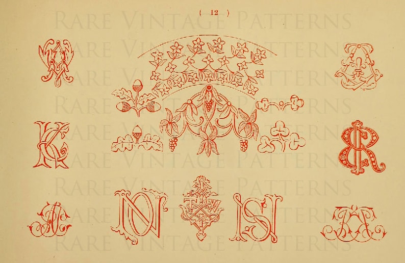 Antique FRENCH MONOGRAMS and FLORALS Stencil 5 X Files Jpg Png ...