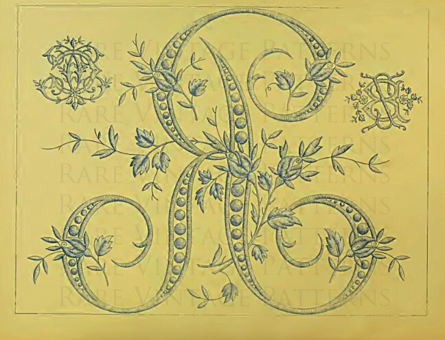 Antique Original FRENCH FLORAL ALPHABET Large Letter -R- Monogram ...