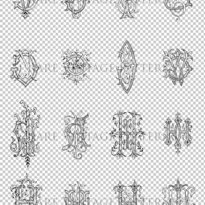 16 FRENCH MONOGRAMS STENCIL 5x Files Pdf Jpg Png Transparent + Reverse ...