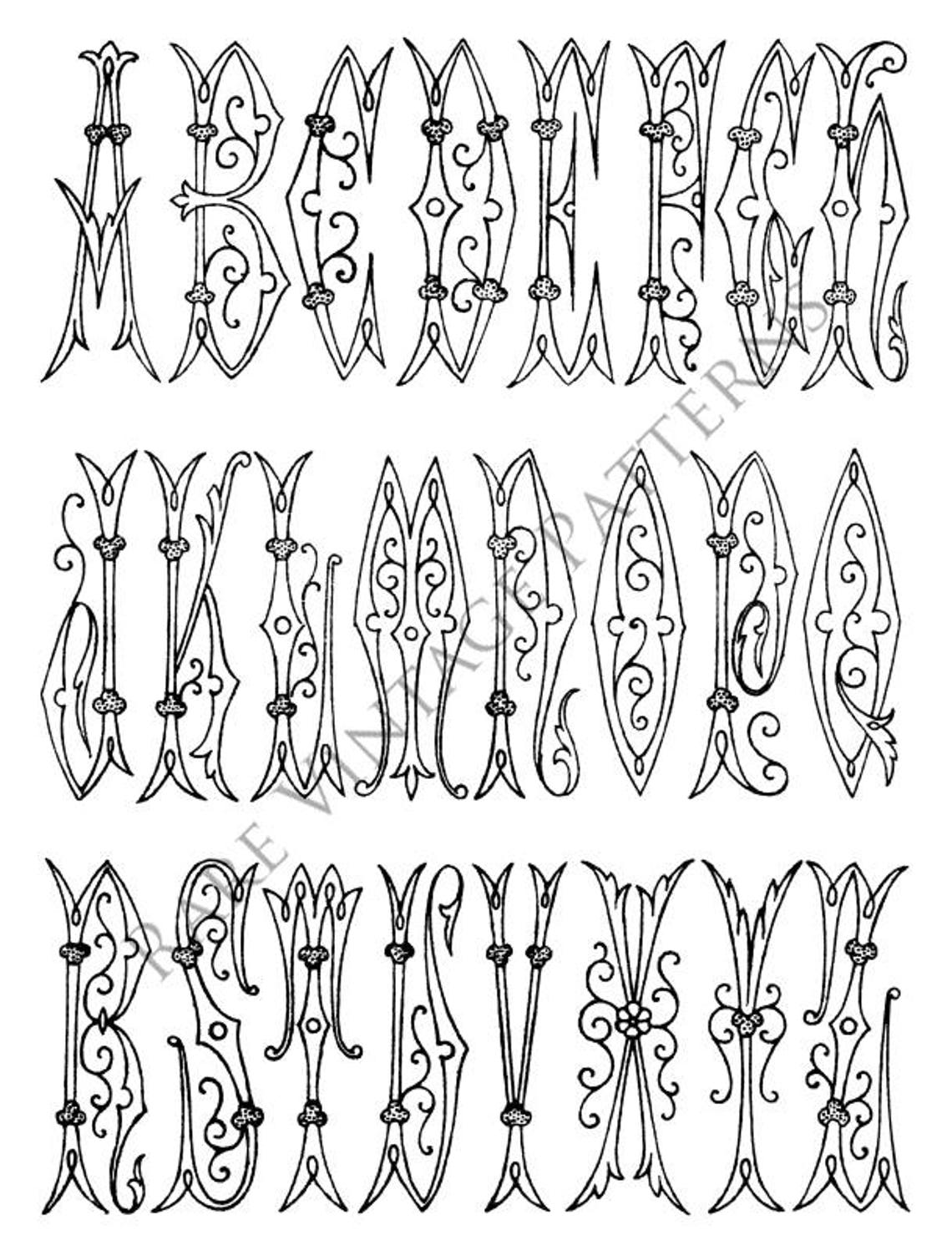 FRENCH ALPHABET STENCIL #2 A-Z Initials on One A4 Pg 4xfiles Jpg Png ...