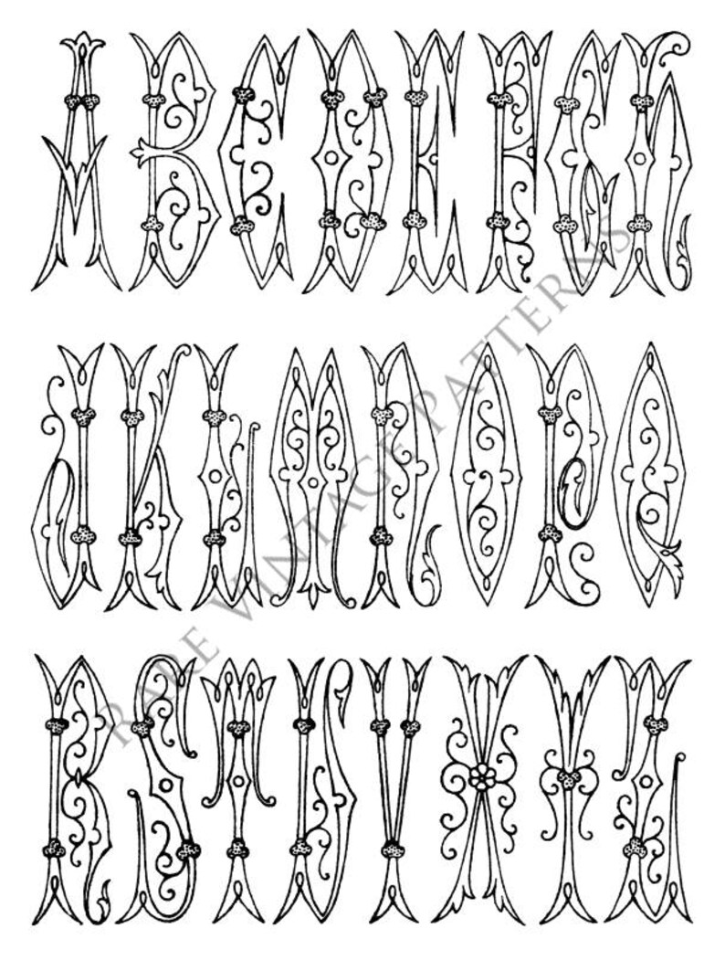 FRENCH ALPHABET STENCIL #2 A-Z Initials on One A4 Pg 4xfiles Jpg Png ...