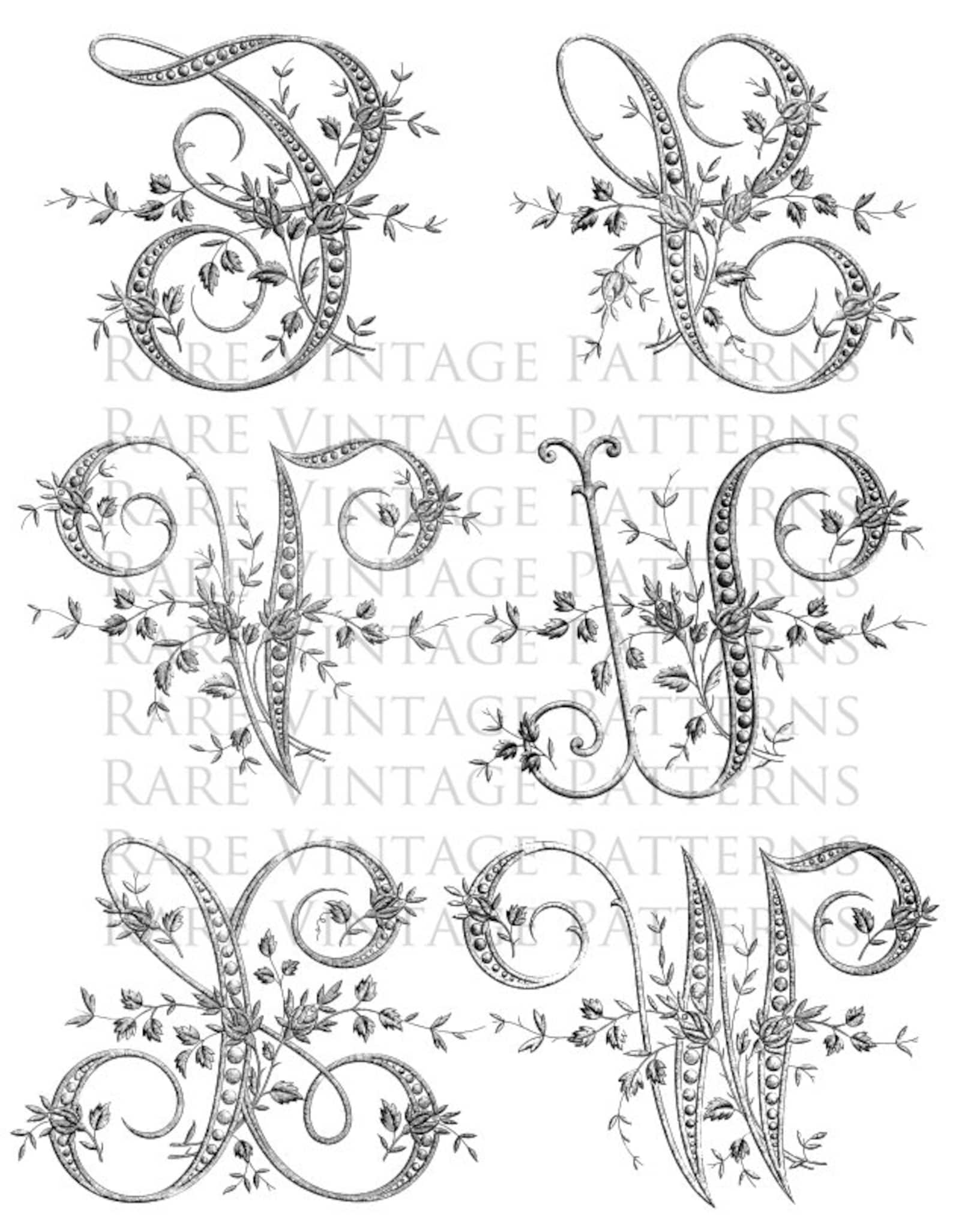 FRENCH ALPHABET LETTERS S-T-U-V-W-X Hand Embroidery Sewing Pattern Jpg ...