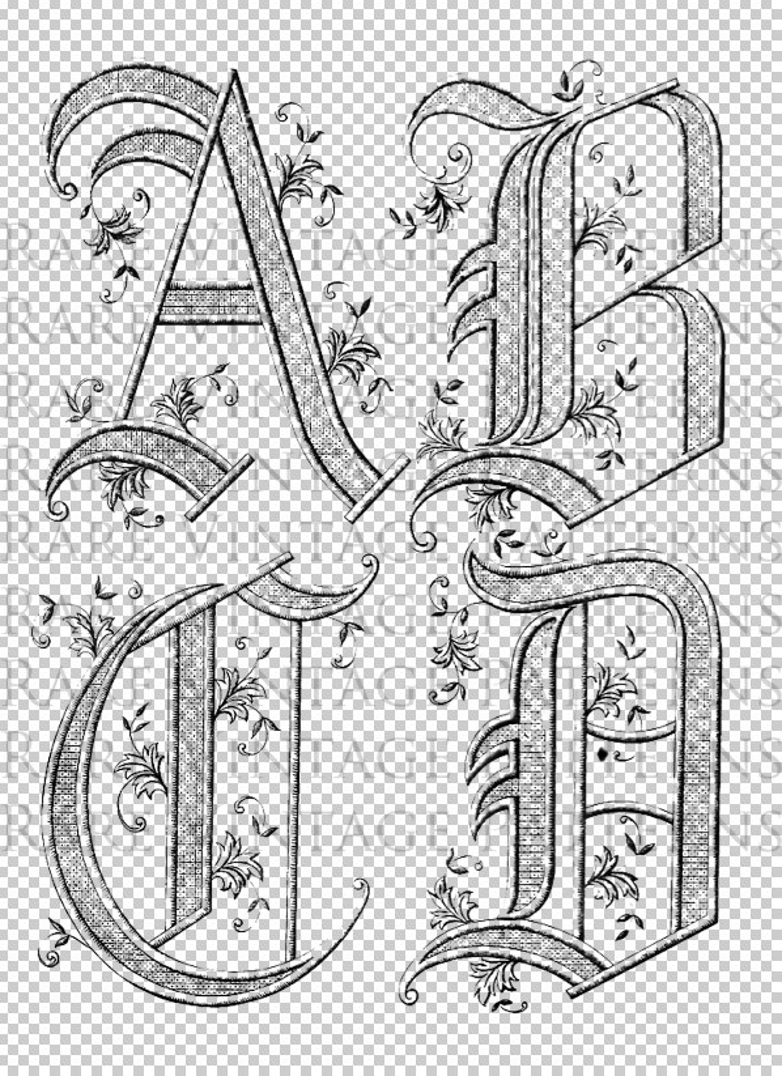 FRENCH ALPHABET LETTERS Stencil Initials A-B-C-D 5 X Files Jpg Png ...