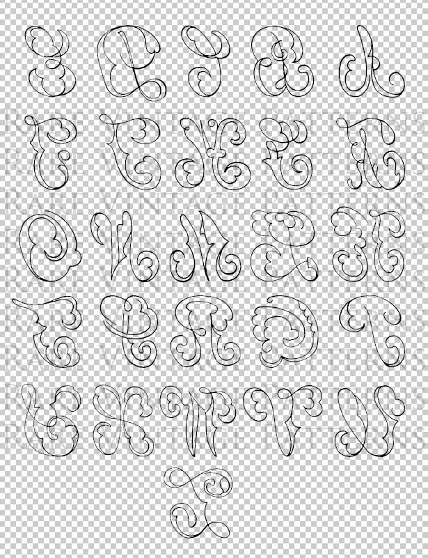 Fancy SCRIPT ALPHABET STENCIL A to Z Initials on One A4 Page 4 X Files ...