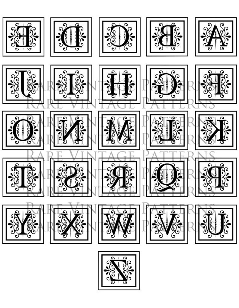 Fancy FLORAL ALPHABET STENCIL A to Z Initials on One A4 Page 4 X Files ...