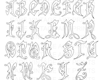 Fancy FRENCH ALPHABET STENCIL A to Z Initials on One A4 Page 5xfiles ...