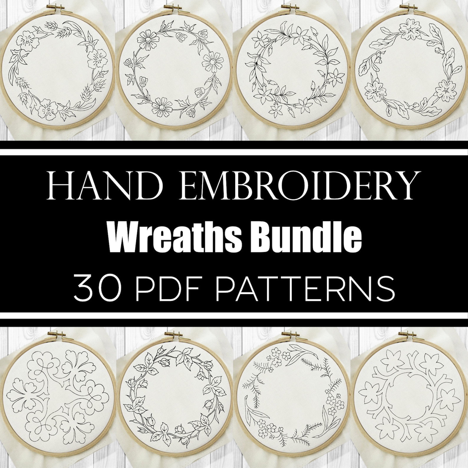 30 Wreath Embroidery Patterns Bundle, Hand Embroidery Designs ...