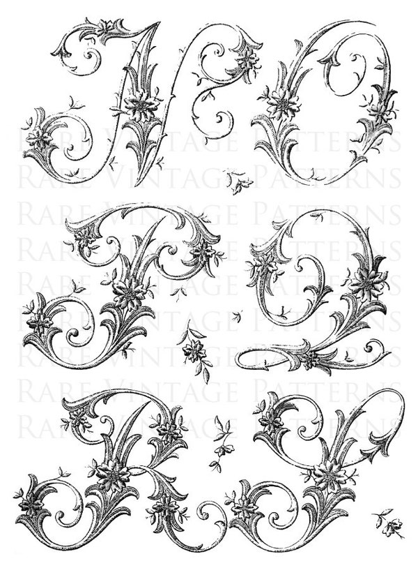 Fancy FRENCH ALPHABET STENCIL A to Z Initials on One A4 Page 5xfiles ...