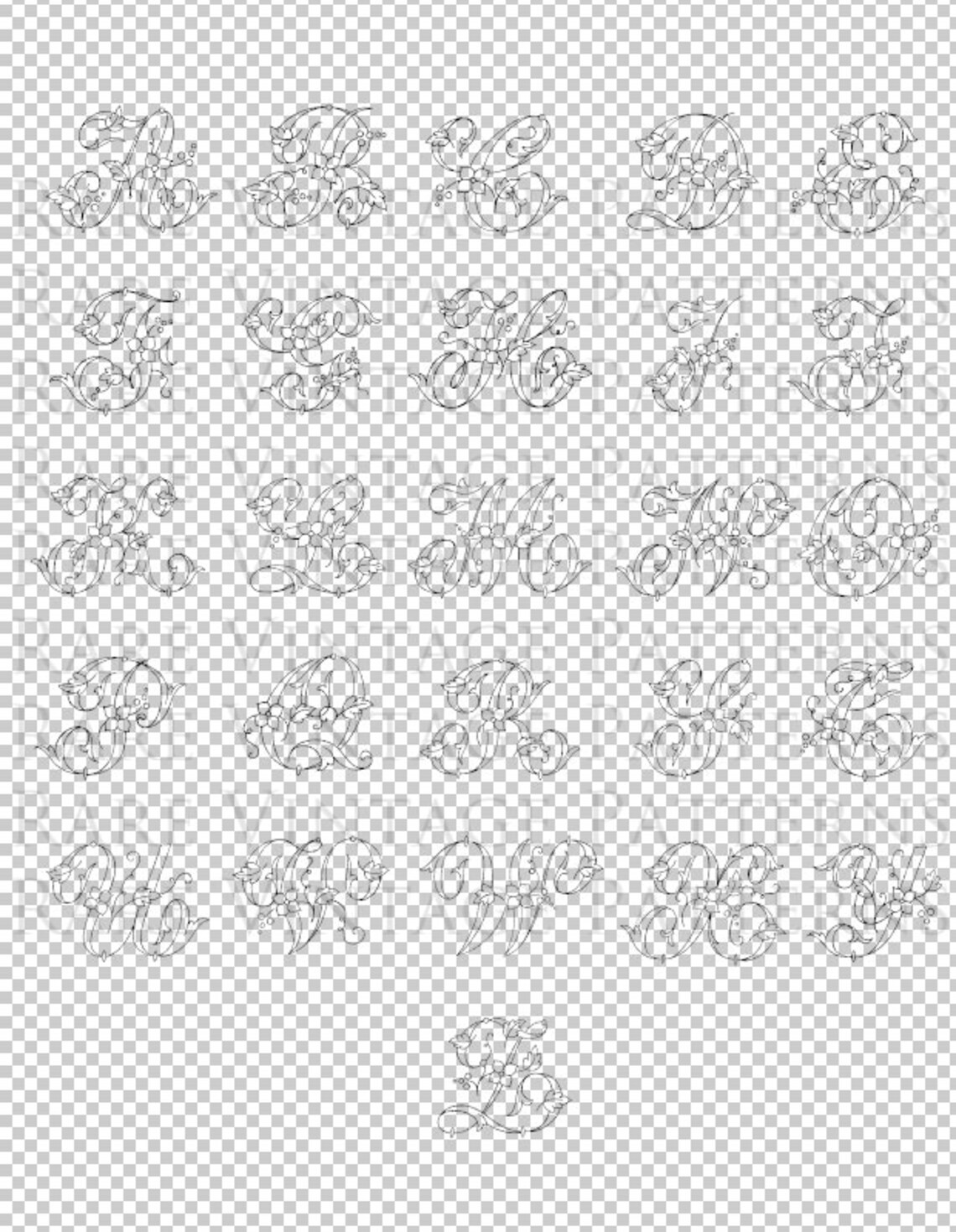 Floral FRENCH ALPHABET STENCIL A to Z Initials on One A4 Page 4x Files ...