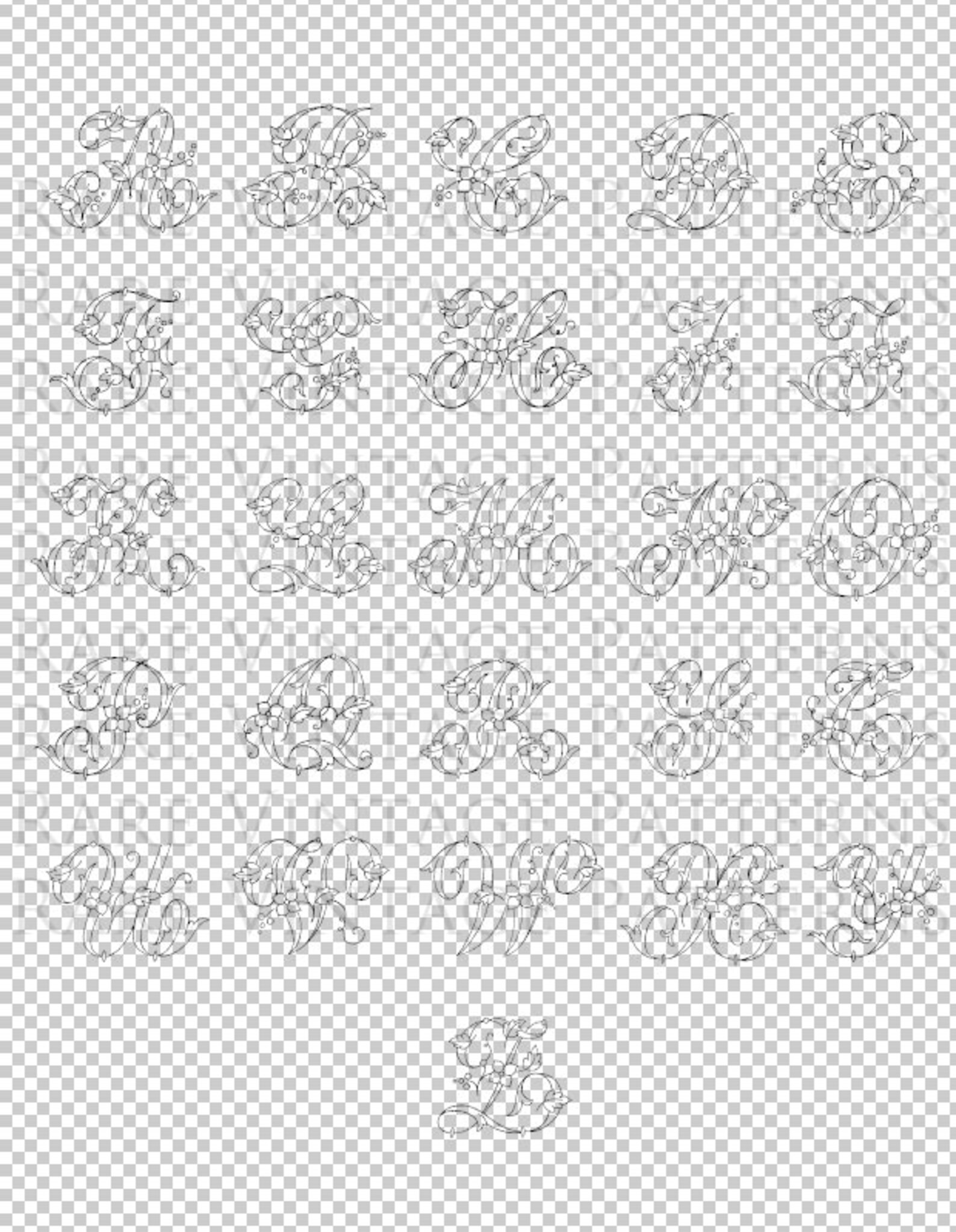 Floral FRENCH ALPHABET STENCIL A to Z Initials on One A4 Page 4x Files ...