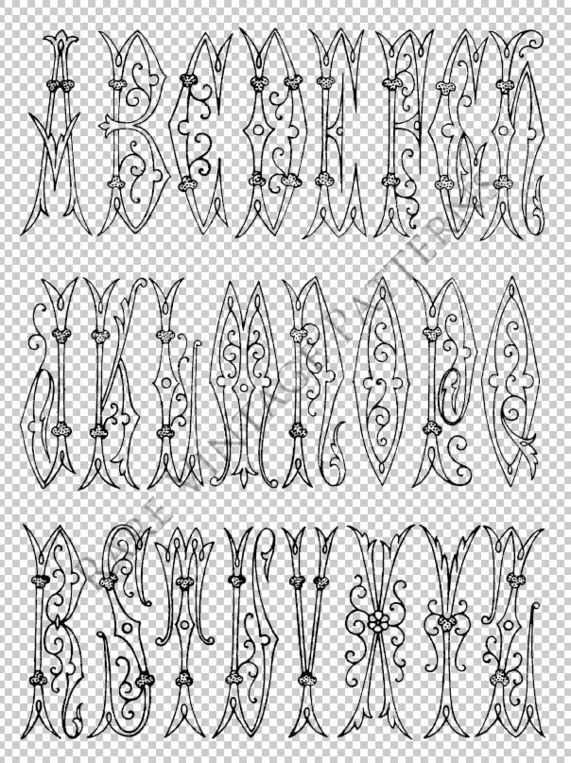 FRENCH ALPHABET STENCIL #2 A-Z Initials on One A4 Pg 4xfiles Jpg Png ...
