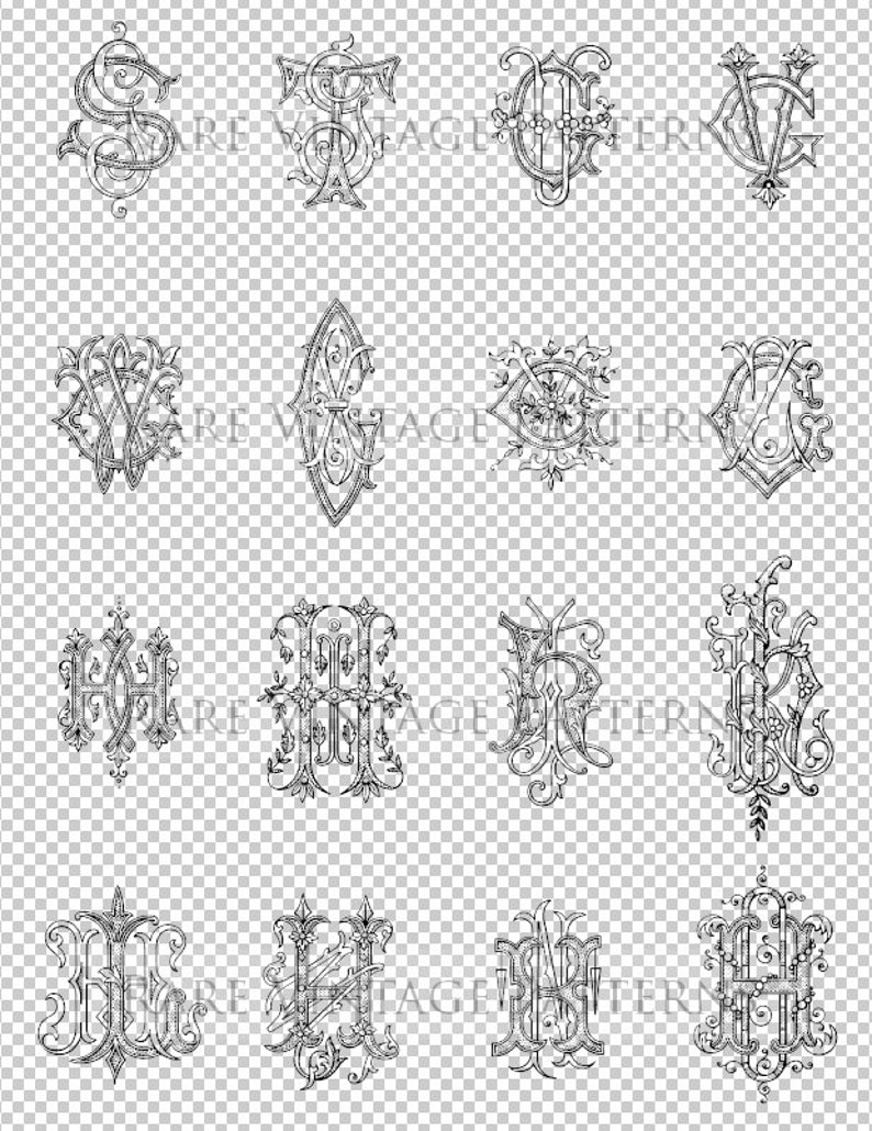 16 FRENCH MONOGRAMS STENCIL 5x Files Pdf Jpg Png Transparent + Reverse ...