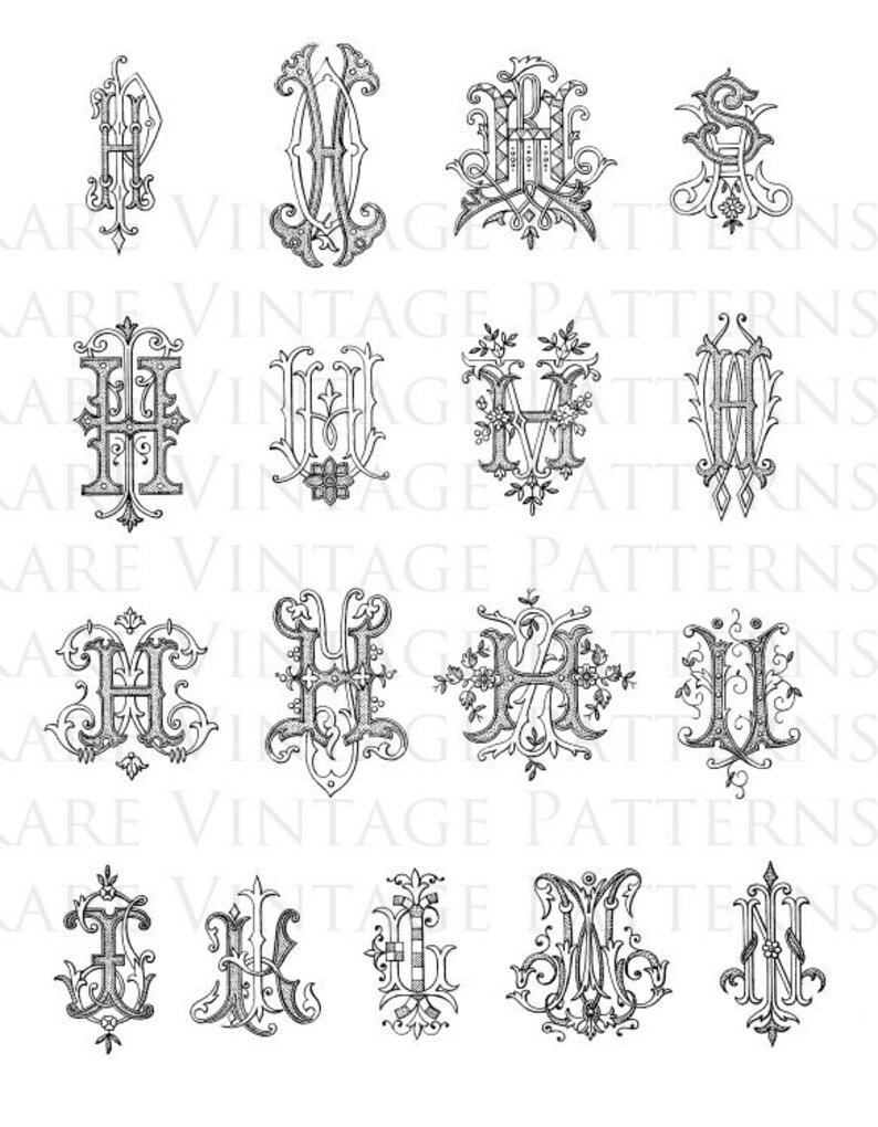 FRENCH MONOGRAMS STENCIL 4x Files Jpg Png Transparent and Reverse ...