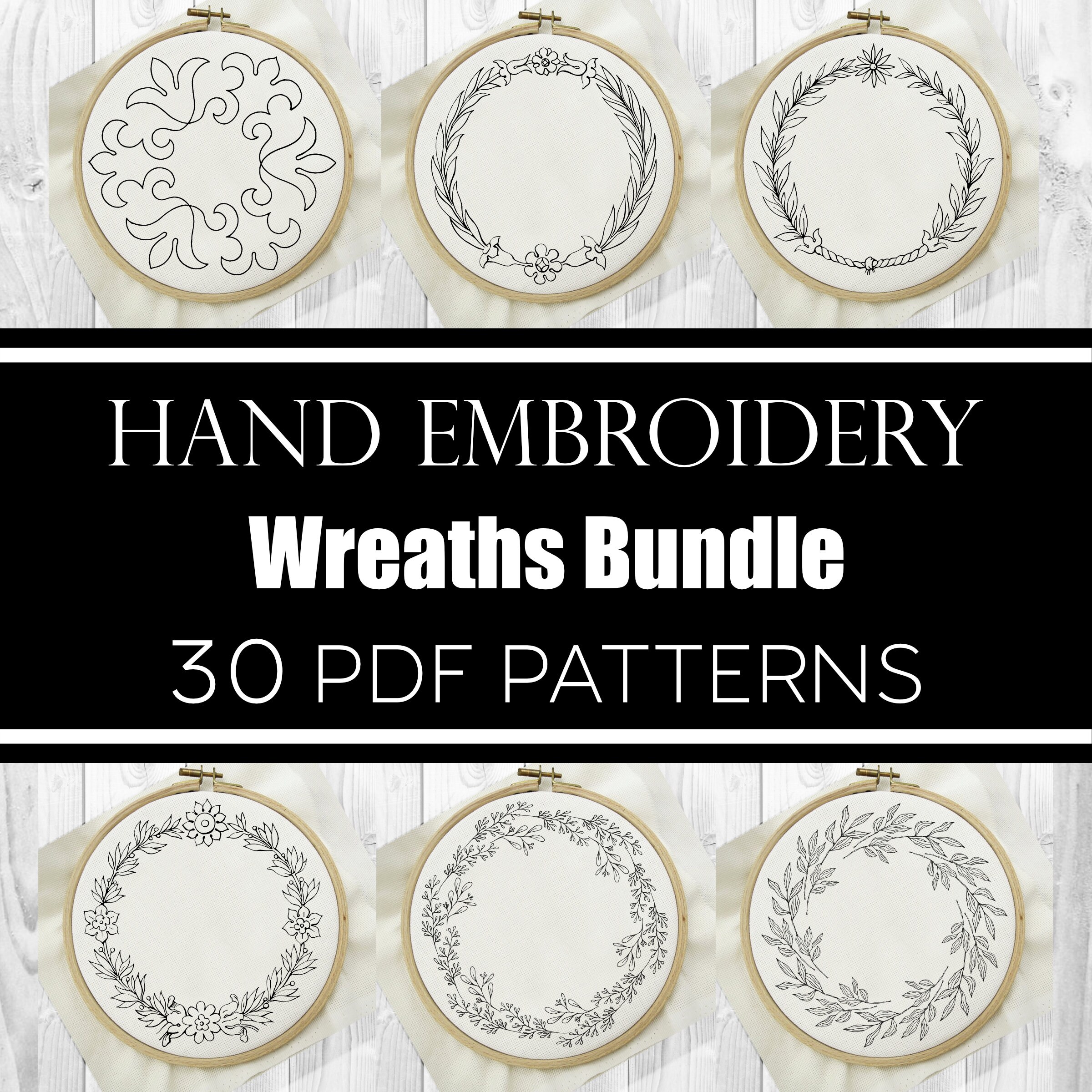 30 Wreath Embroidery Patterns Bundle, Hand Embroidery Designs ...
