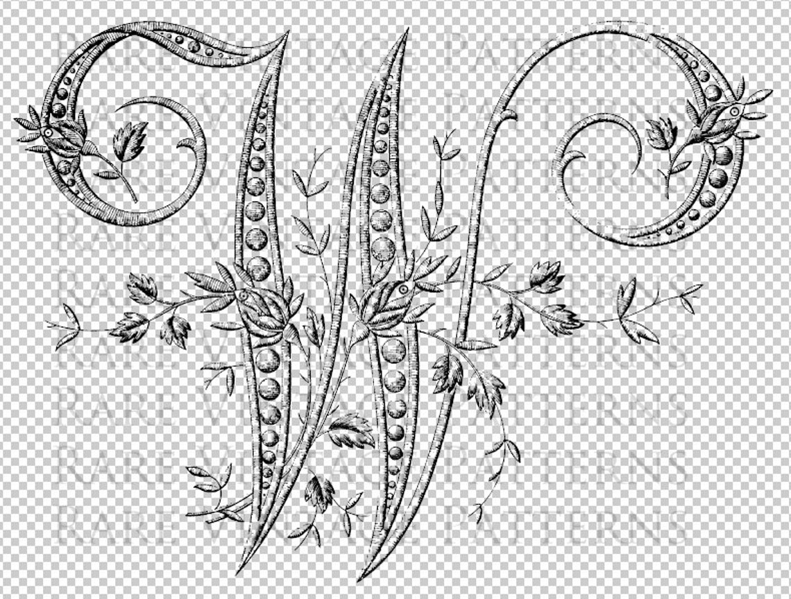 FRENCH ALPHABET STENCIL Large Letter - W - Monogram Initial Png ...