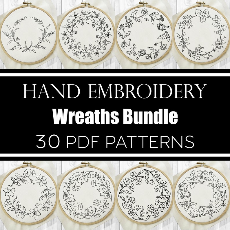 30 Wreath Embroidery Patterns Bundle, Hand Embroidery Designs ...